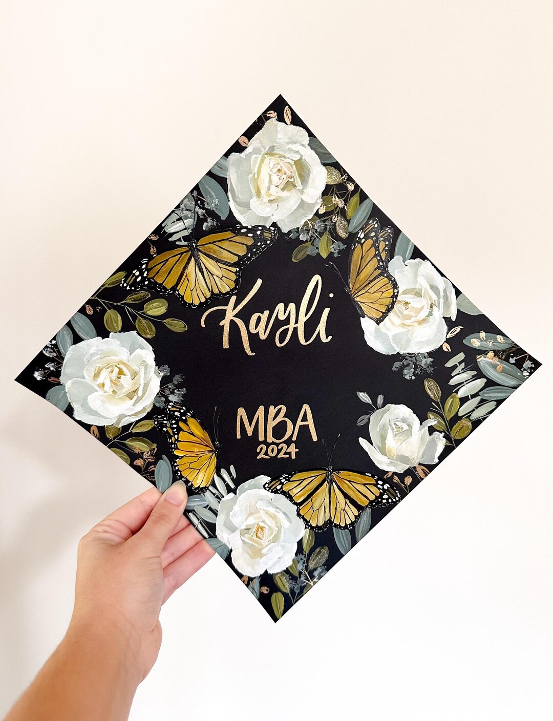 CUSTOM Floral Graduation Cap Topper — Painted Grad Cap Topper ...