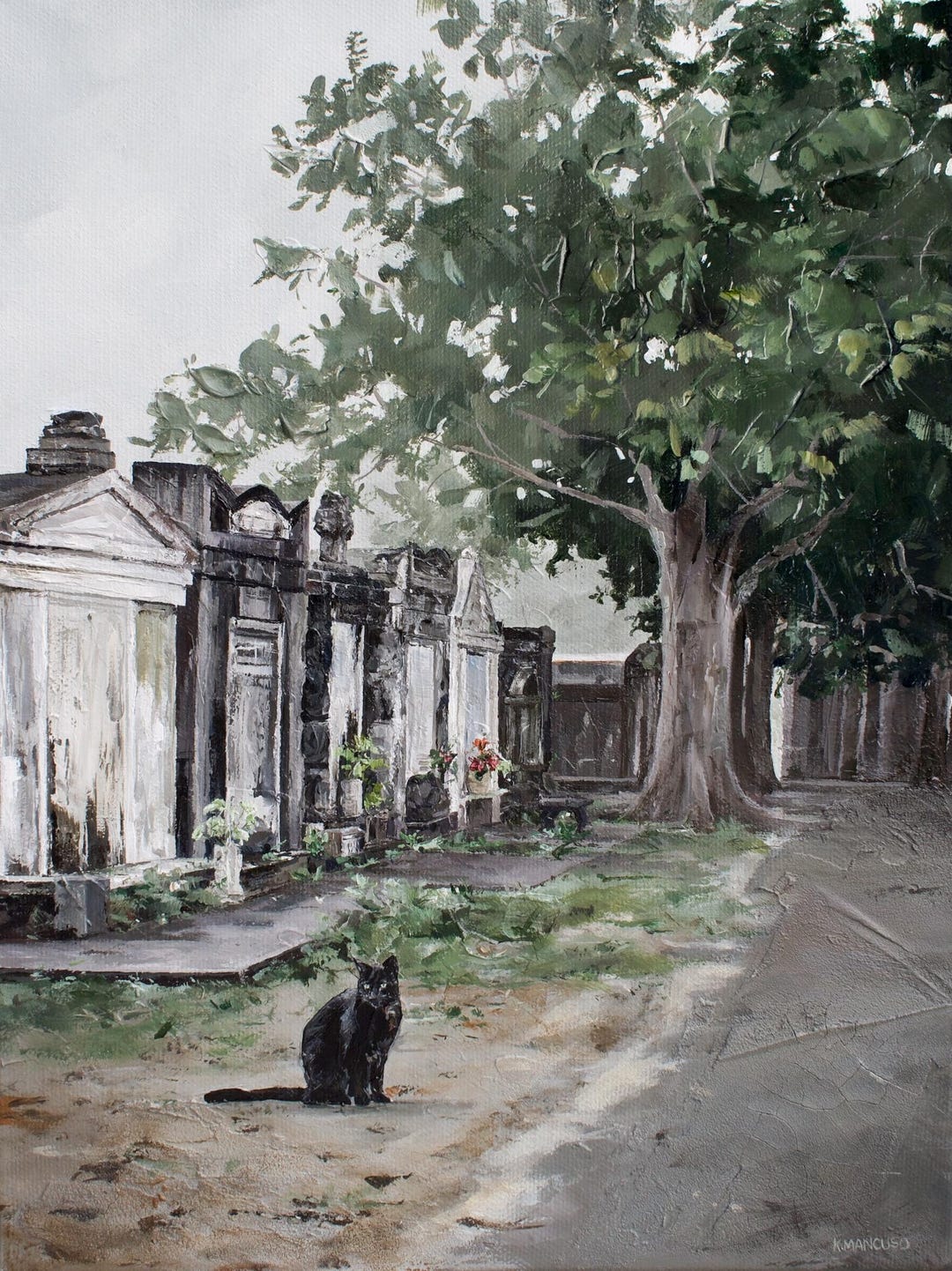 Gothic Cemetery Painting | Black Cat Graveyard Art | Haunted Cemetery ...