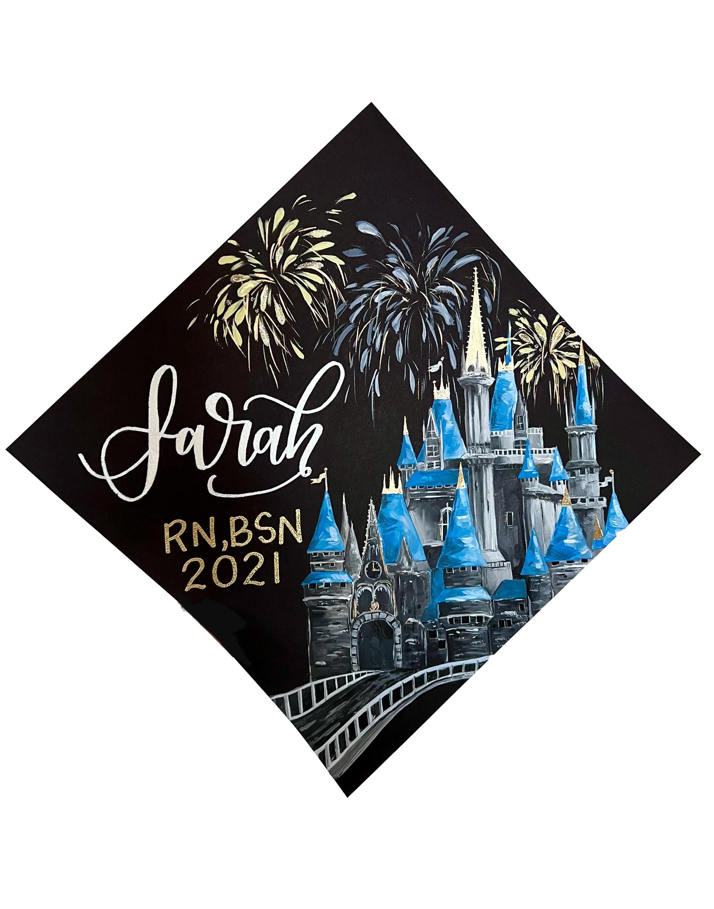 CUSTOM Disney Inspired Graduation Cap Topper Painted Grad Cap Topper ...