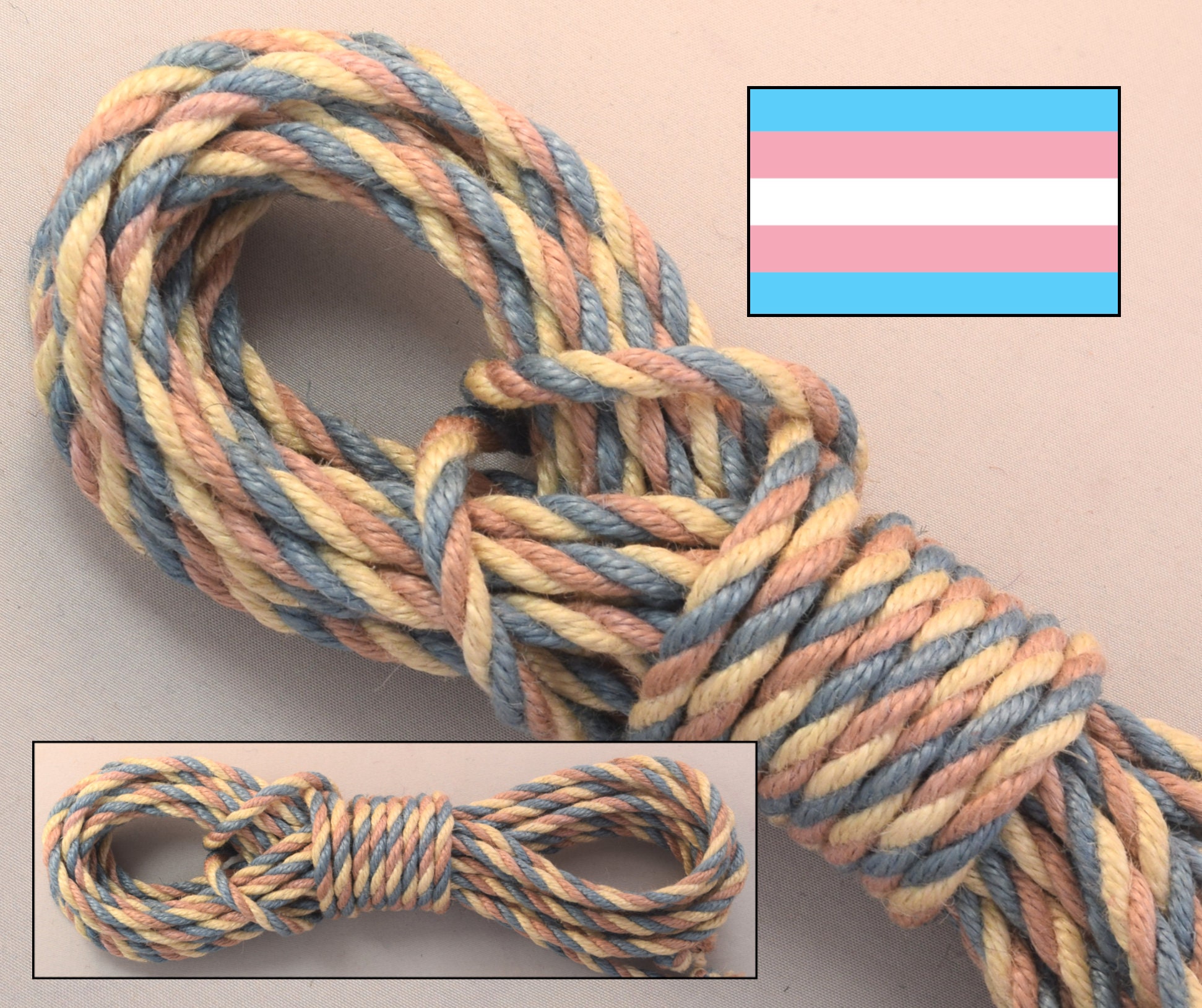 Trans Gender Pride Shibari Bondage Rope 6mm Jute Each Flag Colors