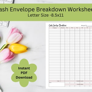 Cash Envelope Breakdown Worksheet | Letter Size 8.5x11 | Budget ...