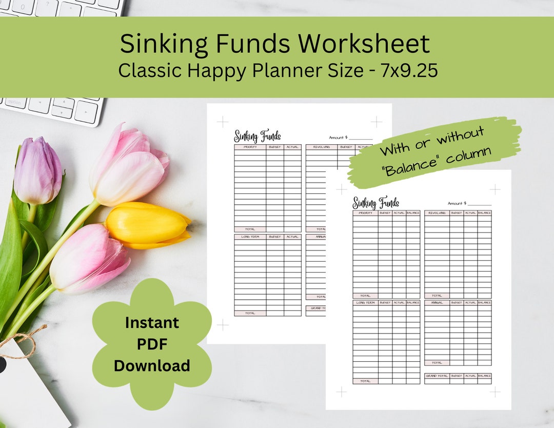 Sinking Funds Worksheet | Classic Happy Planner Size 7x9.25 | Budget ...