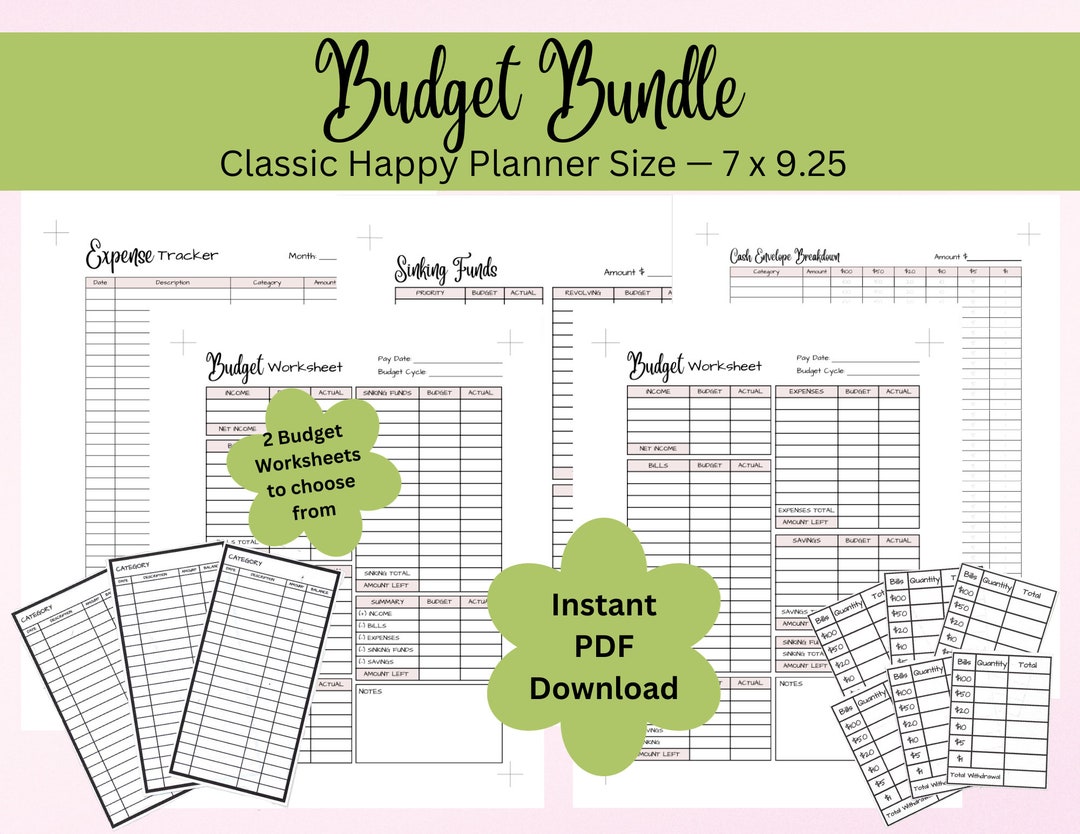 Budget Bundle | Classic Happy Planner Size 7x9.25 | Budget Worksheets ...