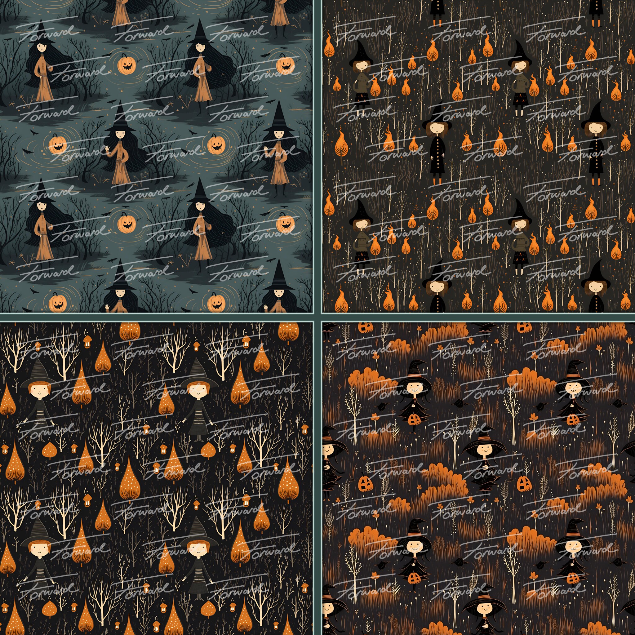Witches Digital Paper Pack, Spooky Repeating Seamless Pattern for ...