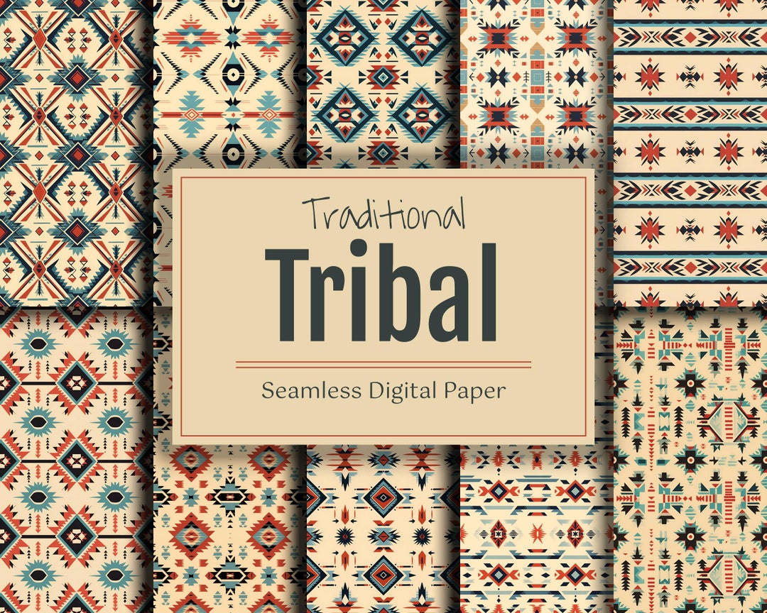 Traditional Tribal Digital Paper Pack, Native American Seamless Pattern ...