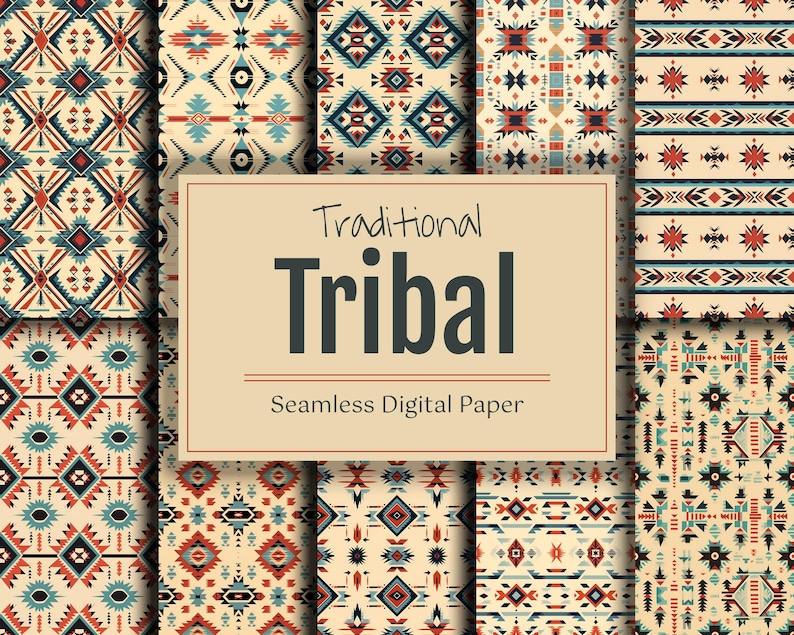Traditional Tribal Digital Paper Pack, Native American Seamless Pattern ...