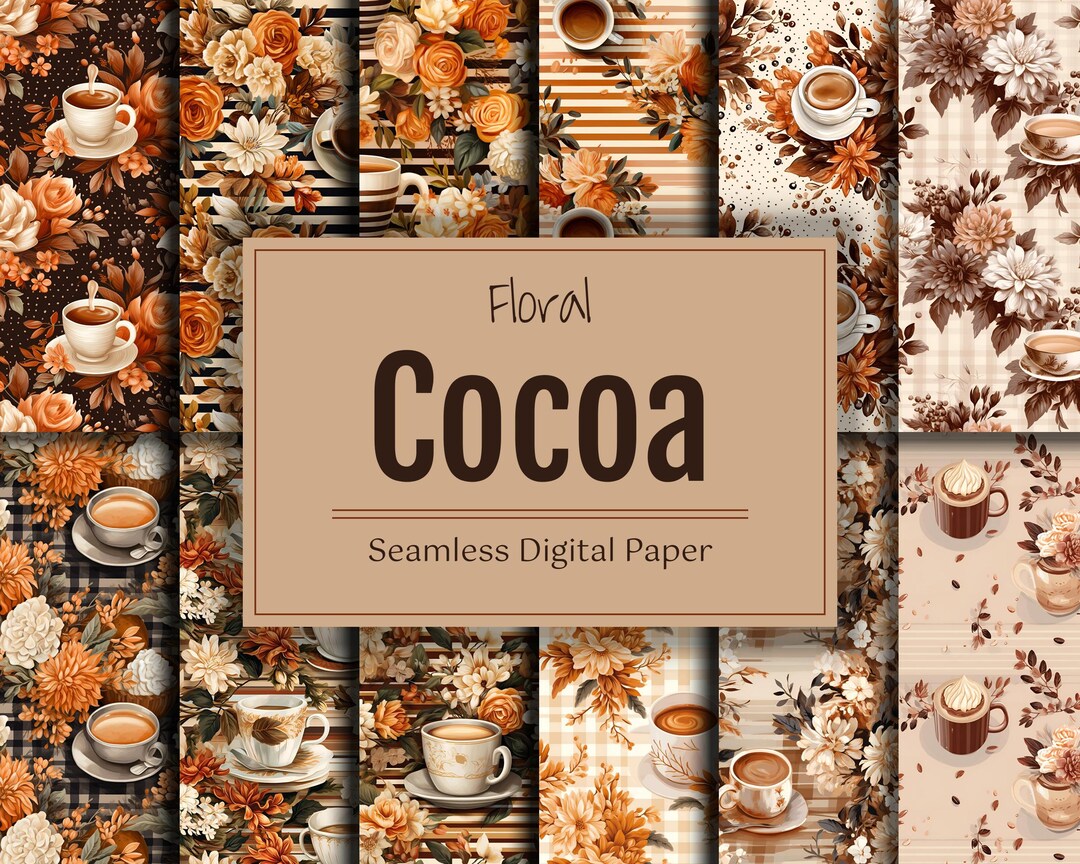 Hot Cocoa Digital Paper Pack, Floral Autumn Seamless Pattern for ...