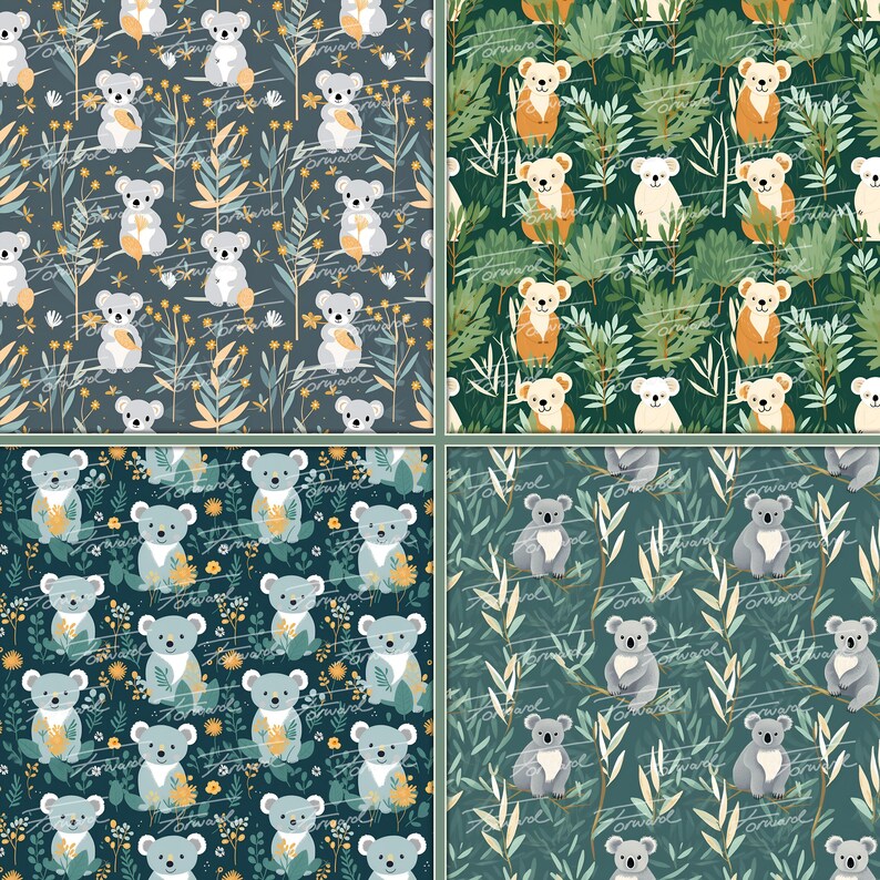 Cute Koalas Digital Paper Pack, Bear Repeating Seamless Pattern for ...