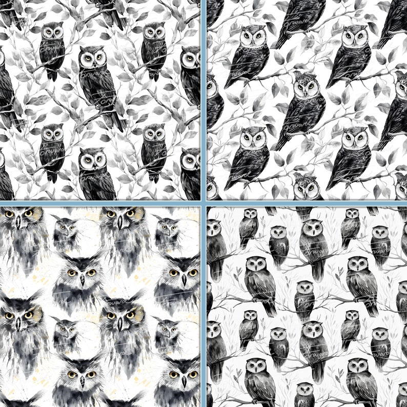 Sumi-e Owls Digital Paper Pack, Seamless Zen Brushwork Pattern for ...