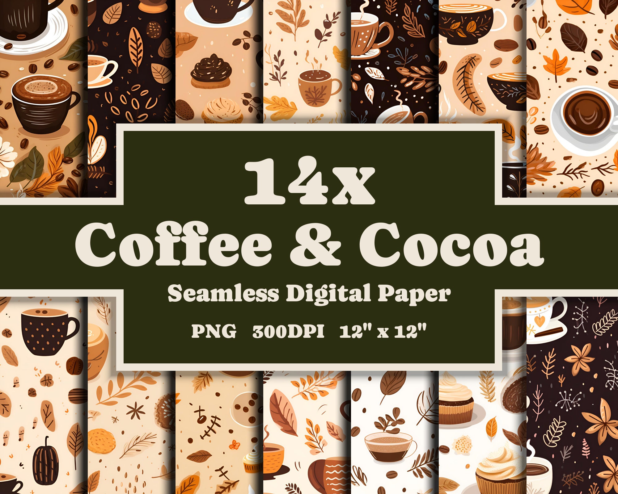 Coffee Digital Paper Pack Hot Cocoa Repeating Seamless - Etsy