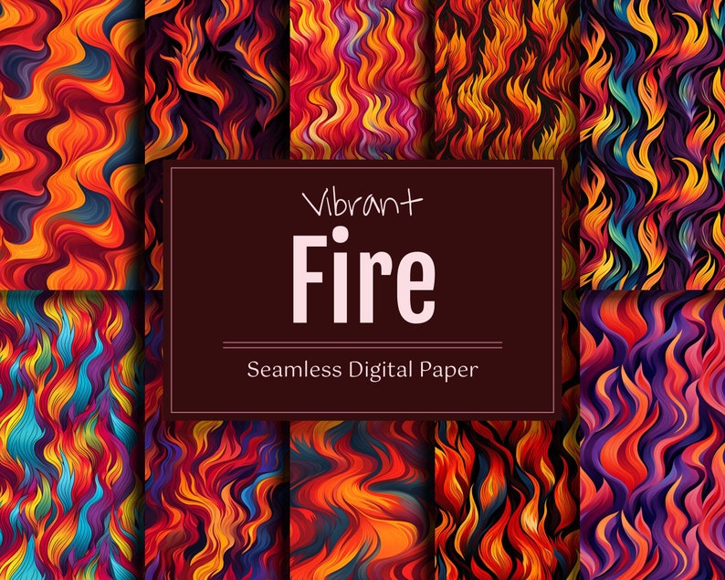 Vibrant Fire Digital Paper Pack, Fiery Repeating Seamless Pattern for ...
