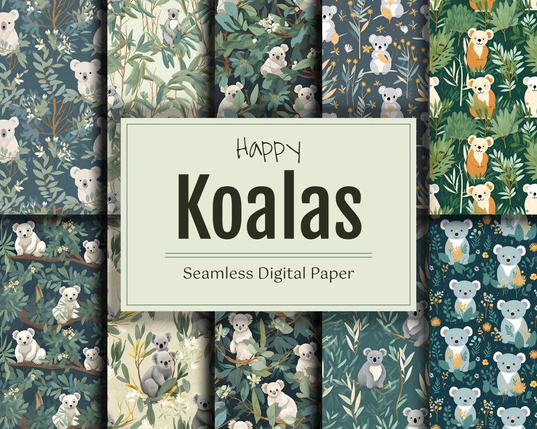 Cute Koalas Digital Paper Pack, Bear Repeating Seamless Pattern for ...