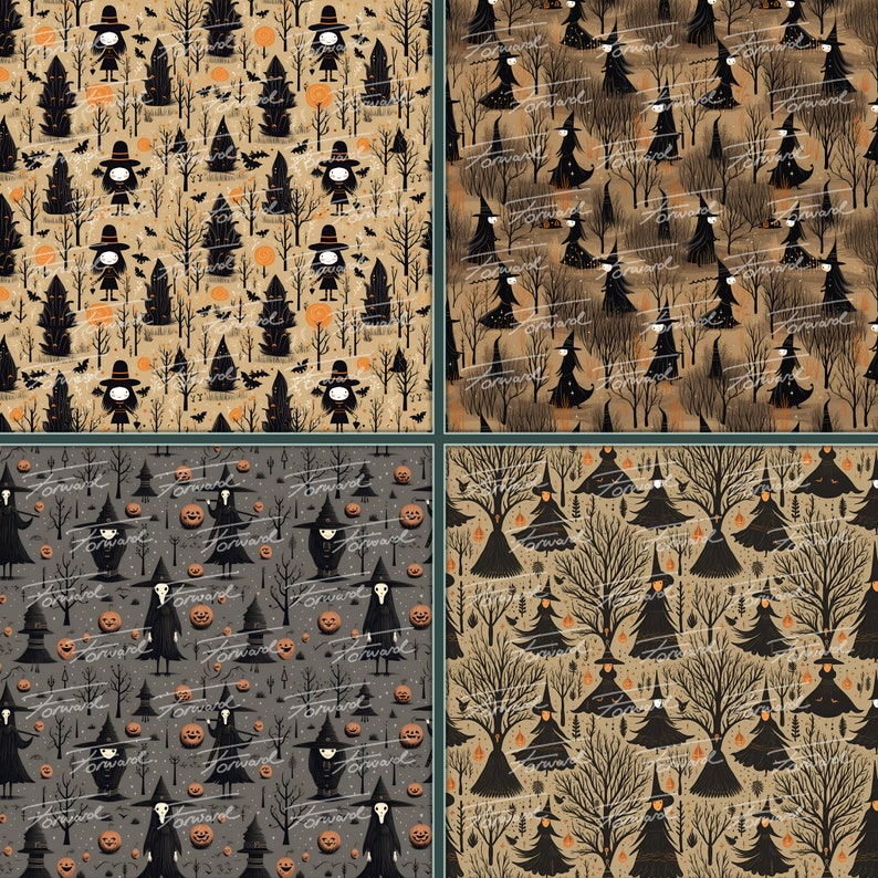 Witches Digital Paper Pack, Spooky Repeating Seamless Pattern for ...