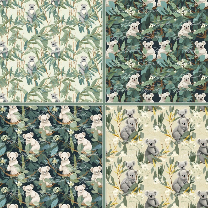 Cute Koalas Digital Paper Pack, Bear Repeating Seamless Pattern for ...