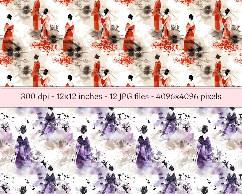 Geisha Kimono Digital Paper Pack, Repeating Seamless Pattern for ...
