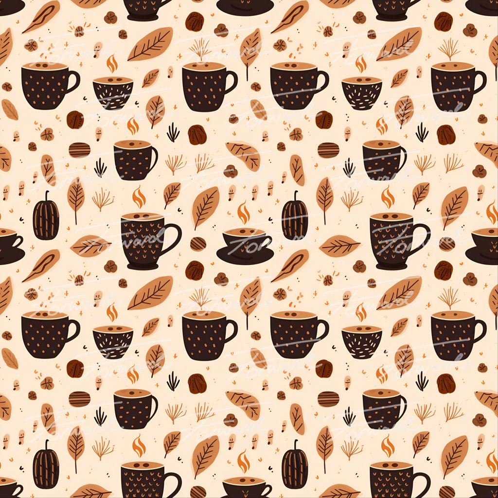 Coffee Digital Paper Pack, Hot Cocoa Repeating Seamless Pattern for Scrapbooking, Cozy Autumn ...