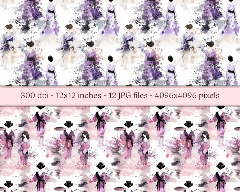 Geisha Kimono Digital Paper Pack, Repeating Seamless Pattern for ...