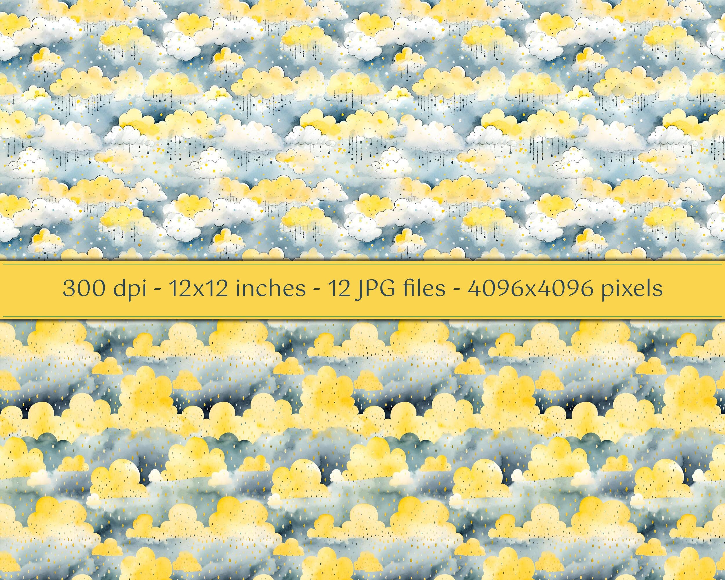 Watercolor Rainy Days Digital Paper Pack, Yellow Seamless Pattern for ...