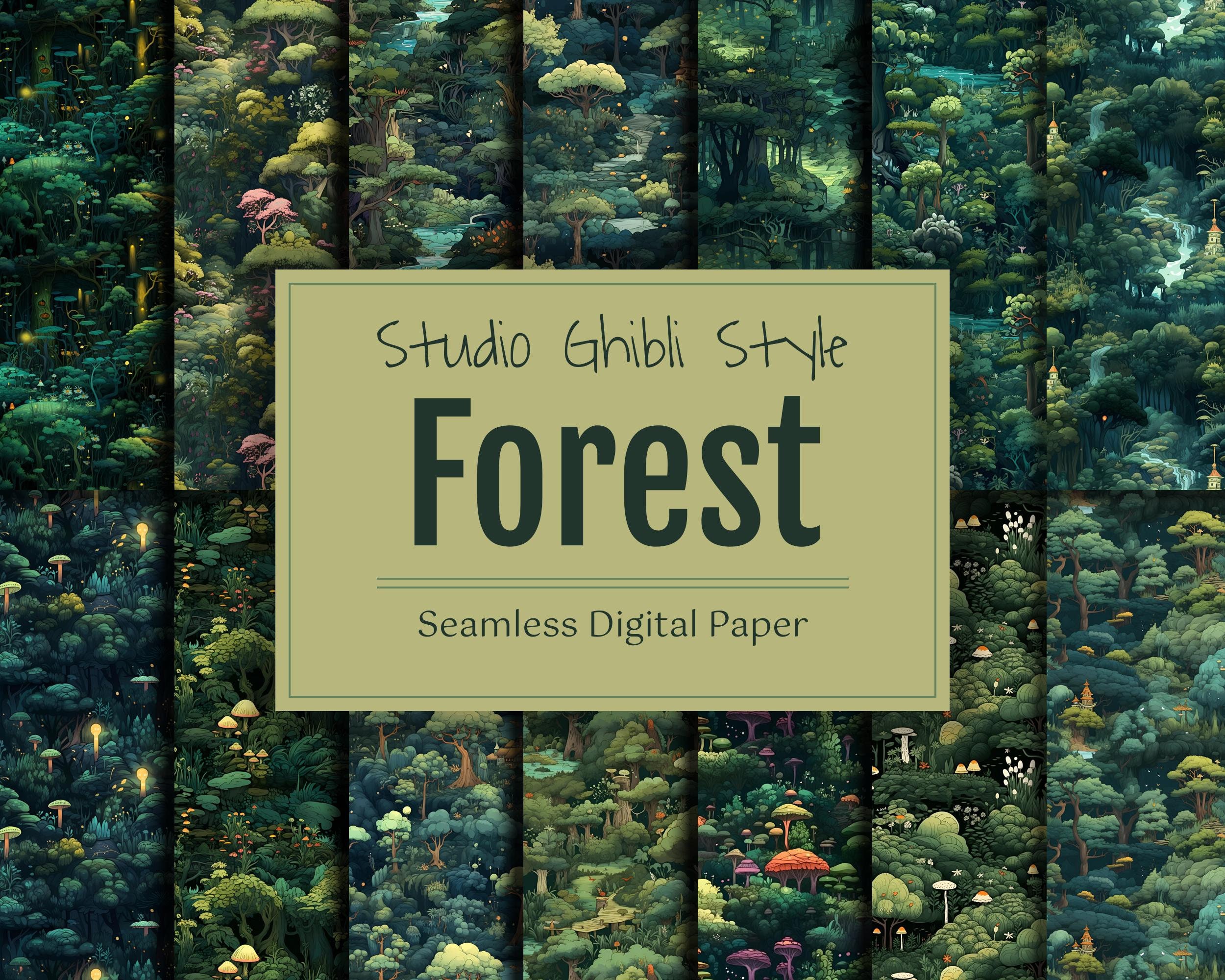 Studio Ghibli Style Digital Paper Pack, Seamless Pattern for Scrapbook ...