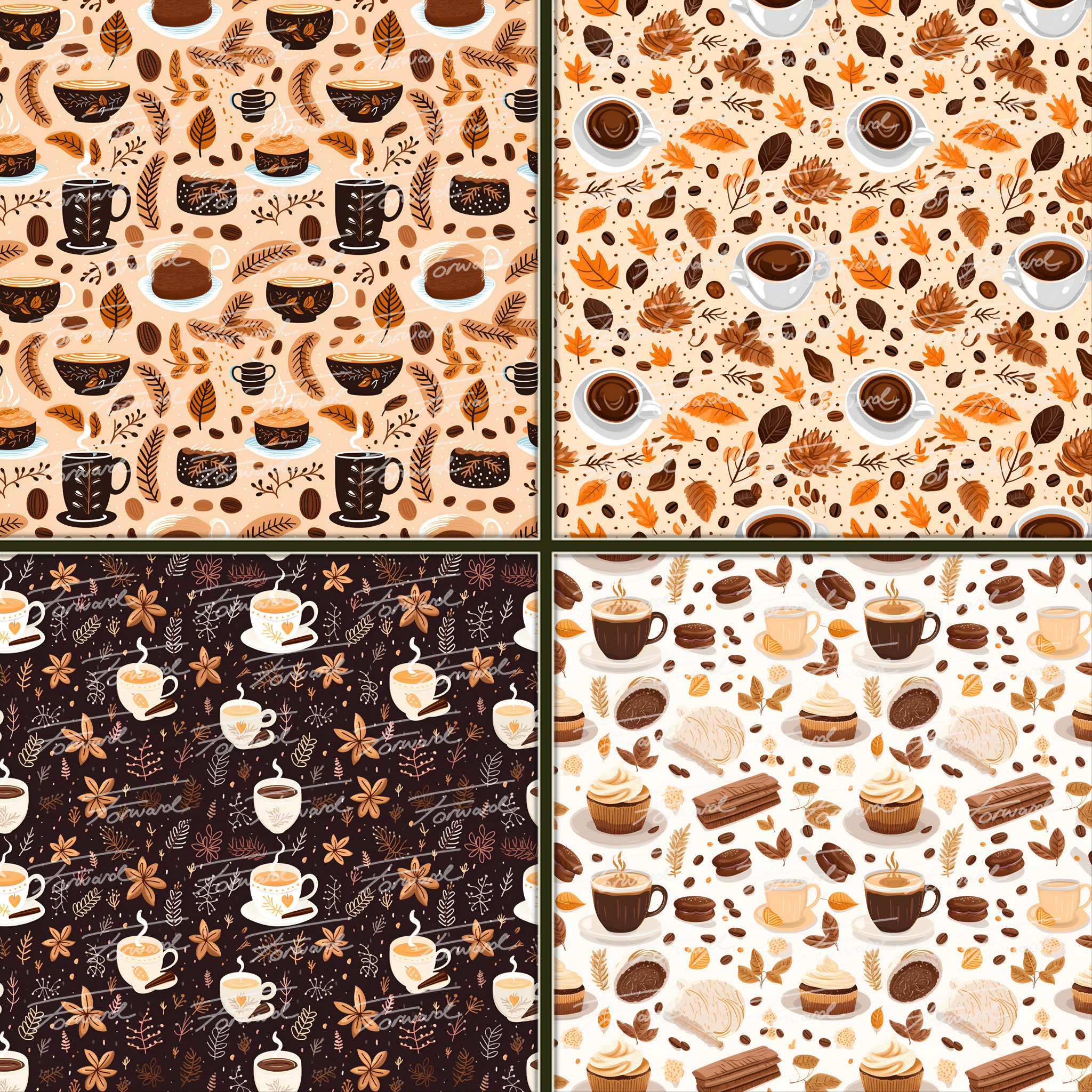 Coffee Digital Paper Pack, Hot Cocoa Repeating Seamless Pattern for Scrapbooking, Cozy Autumn ...