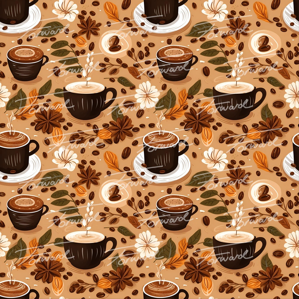 Coffee Digital Paper Pack, Hot Cocoa Repeating Seamless Pattern for Scrapbooking, Cozy Autumn ...