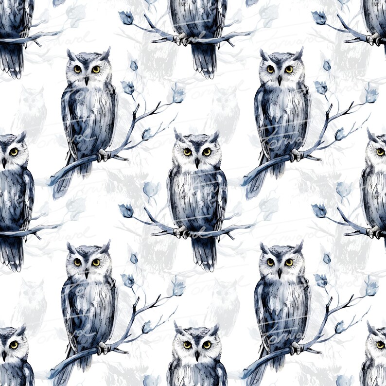Sumi-e Owls Digital Paper Pack, Seamless Zen Brushwork Pattern for ...