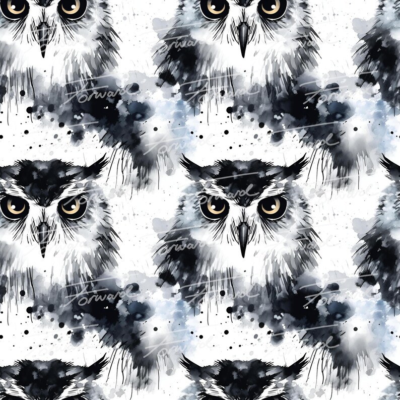 Sumi-e Owls Digital Paper Pack, Seamless Zen Brushwork Pattern for ...