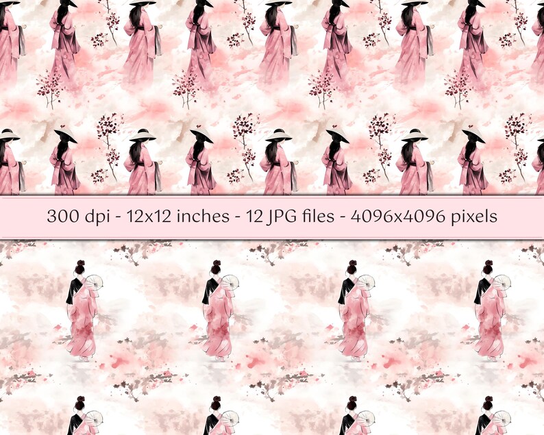 Geisha Kimono Digital Paper Pack, Repeating Seamless Pattern for ...