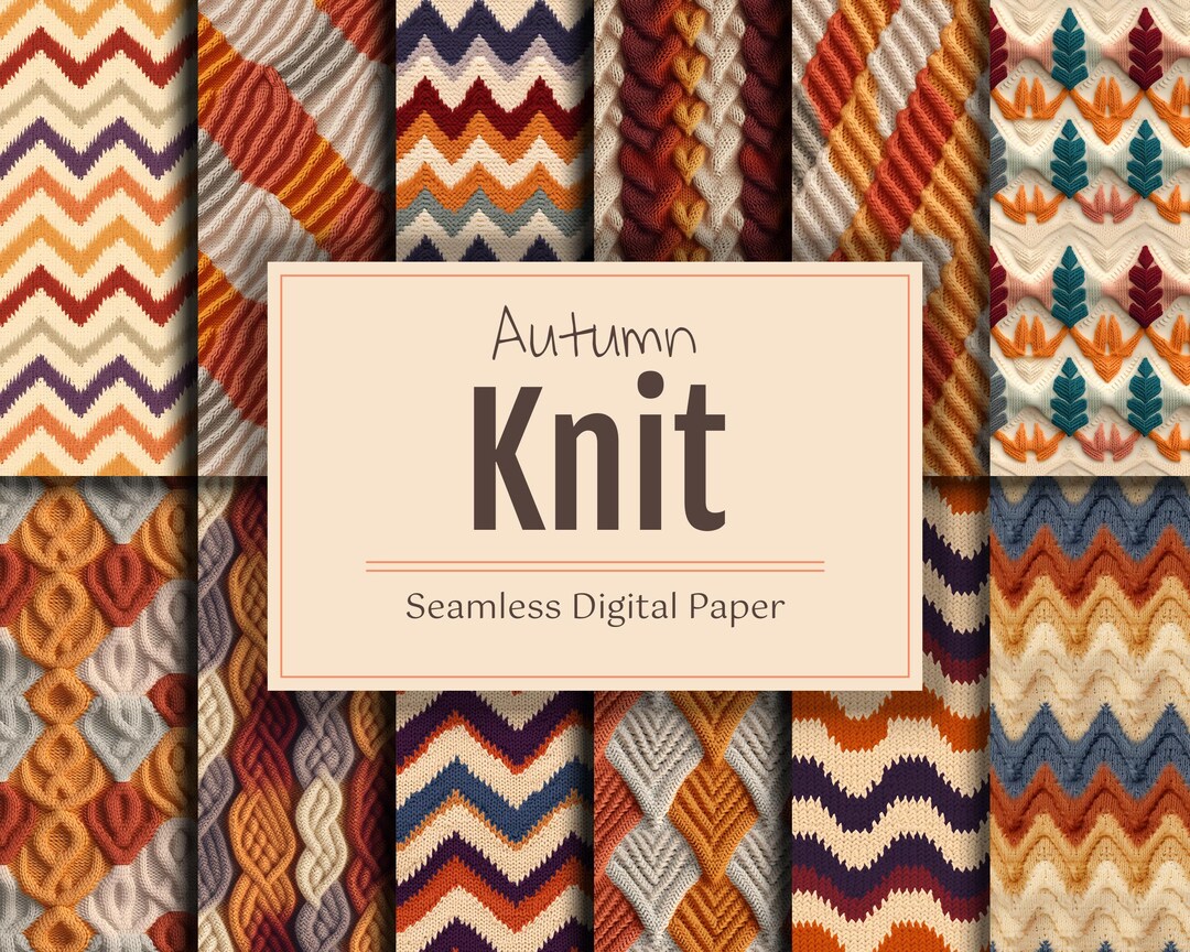 Autumn Knitting Digital Paper Pack, Realistic Seamless Knit Pattern for ...