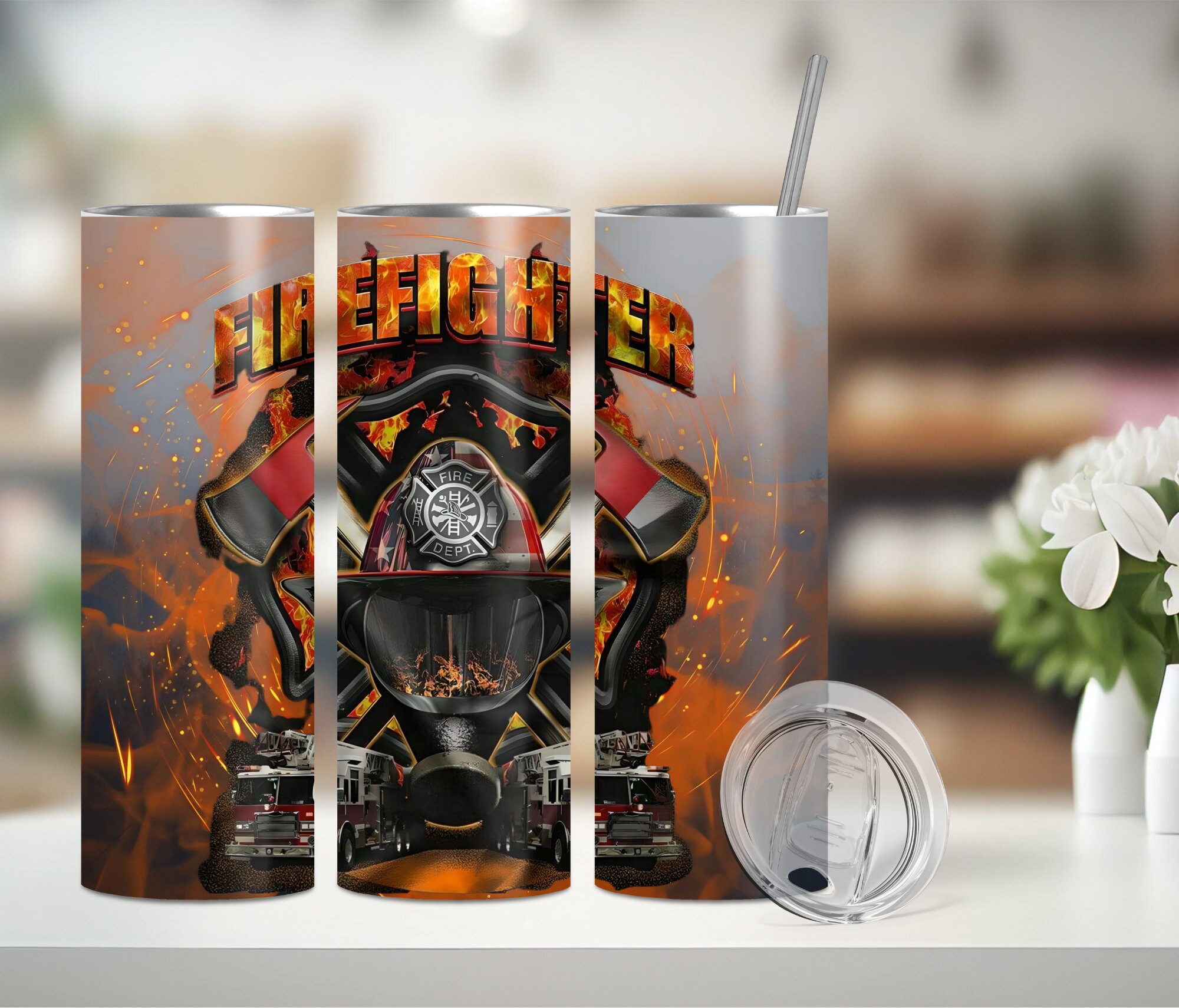 Firefighter Tumbler With Straw and Lid Firefighter Gifts, First ...