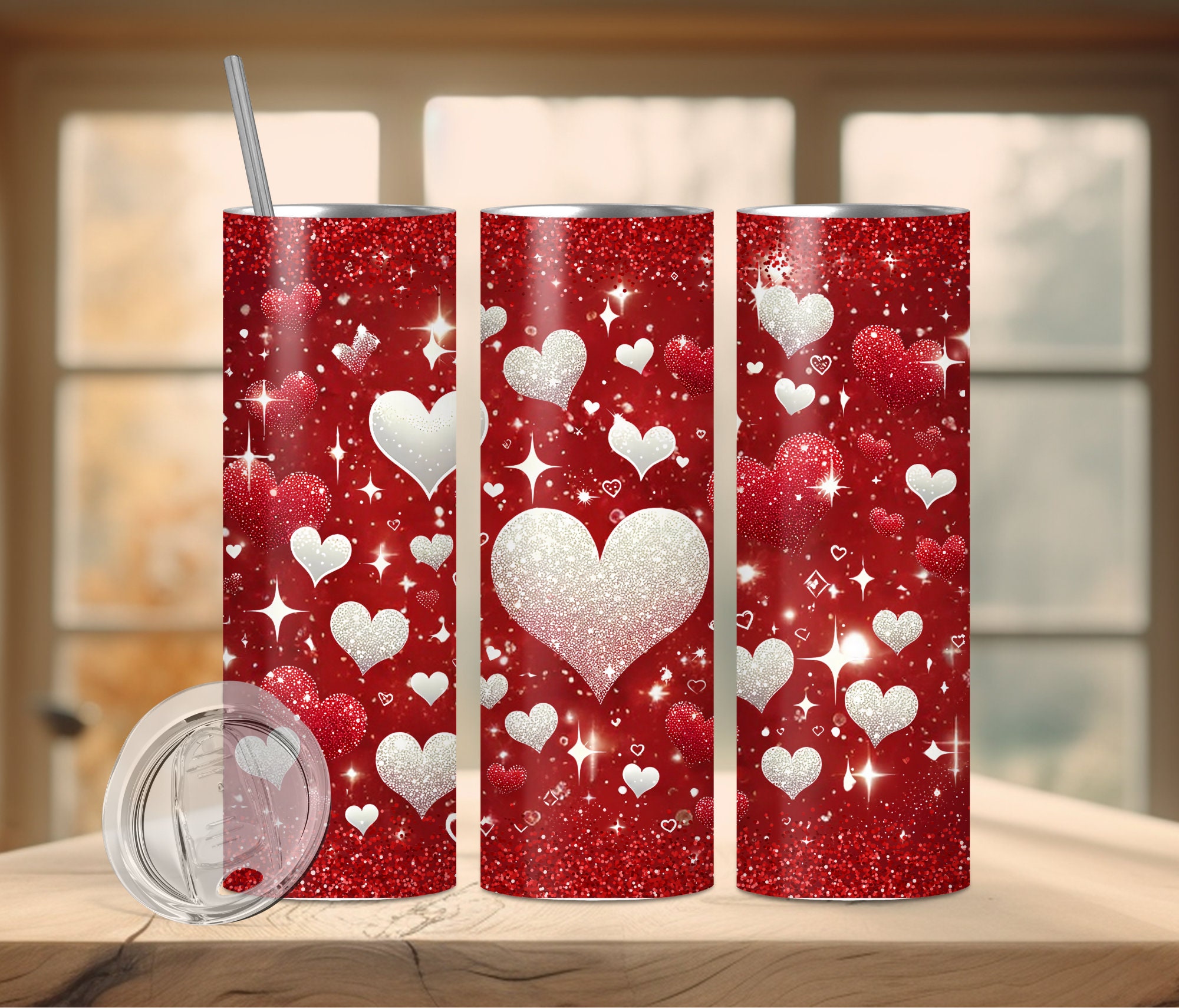 Valentine Hearts Tumbler Stainless Steel 20oz With Straw Sweetheart ...