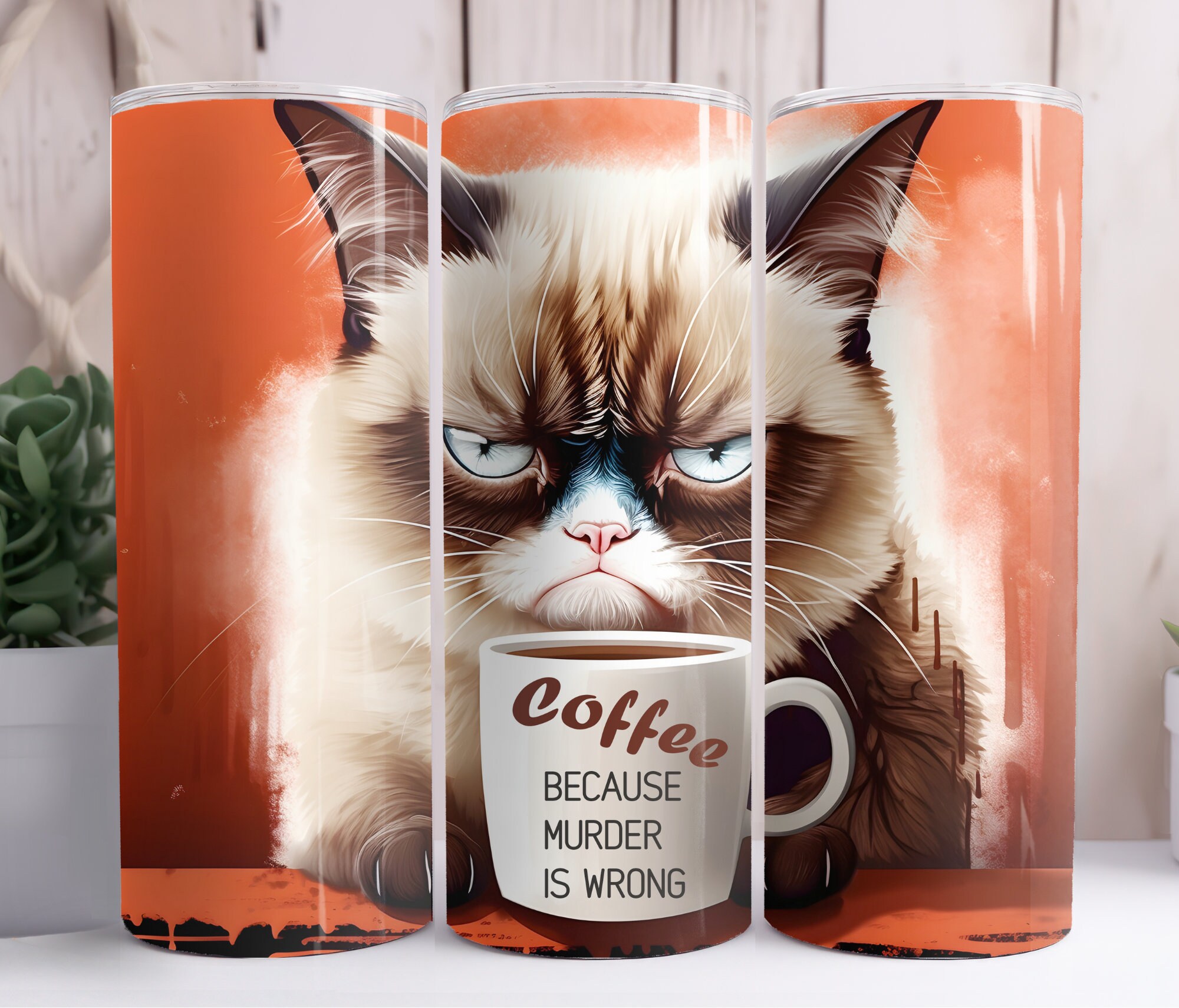 Angry Cat Coffee Travel Tumbler W/straw, Cat Lover Gift, Cat With ...