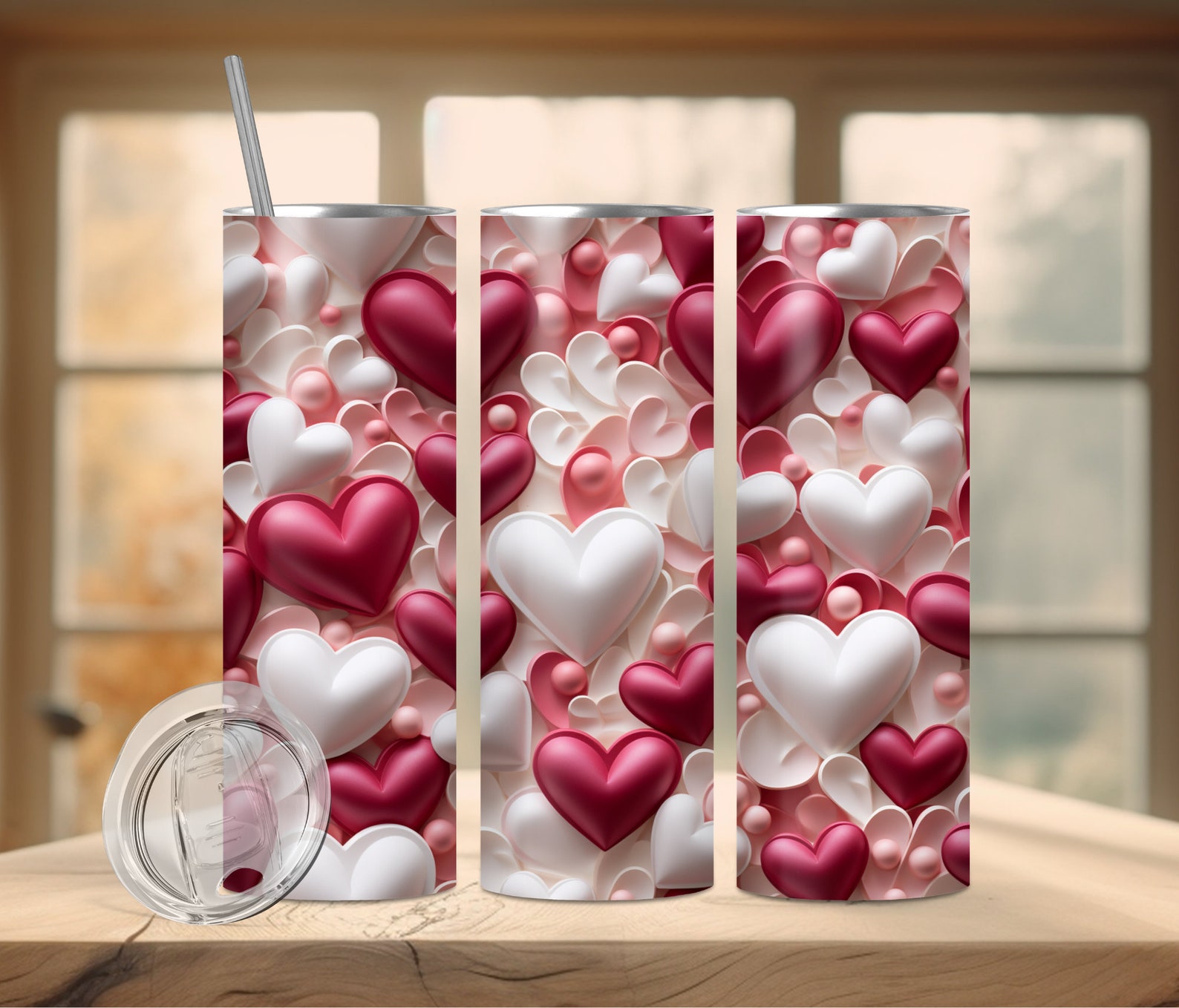Valentine Hearts Tumbler Stainless Steel 20oz With Straw Valentine ...