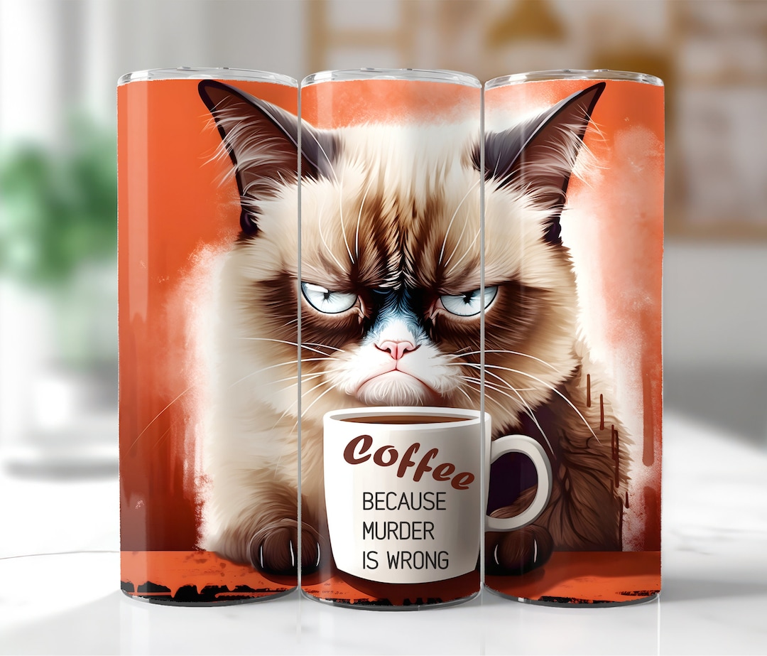 Angry Cat Coffee Travel Tumbler W/straw, Cat Lover Gift, Cat With ...