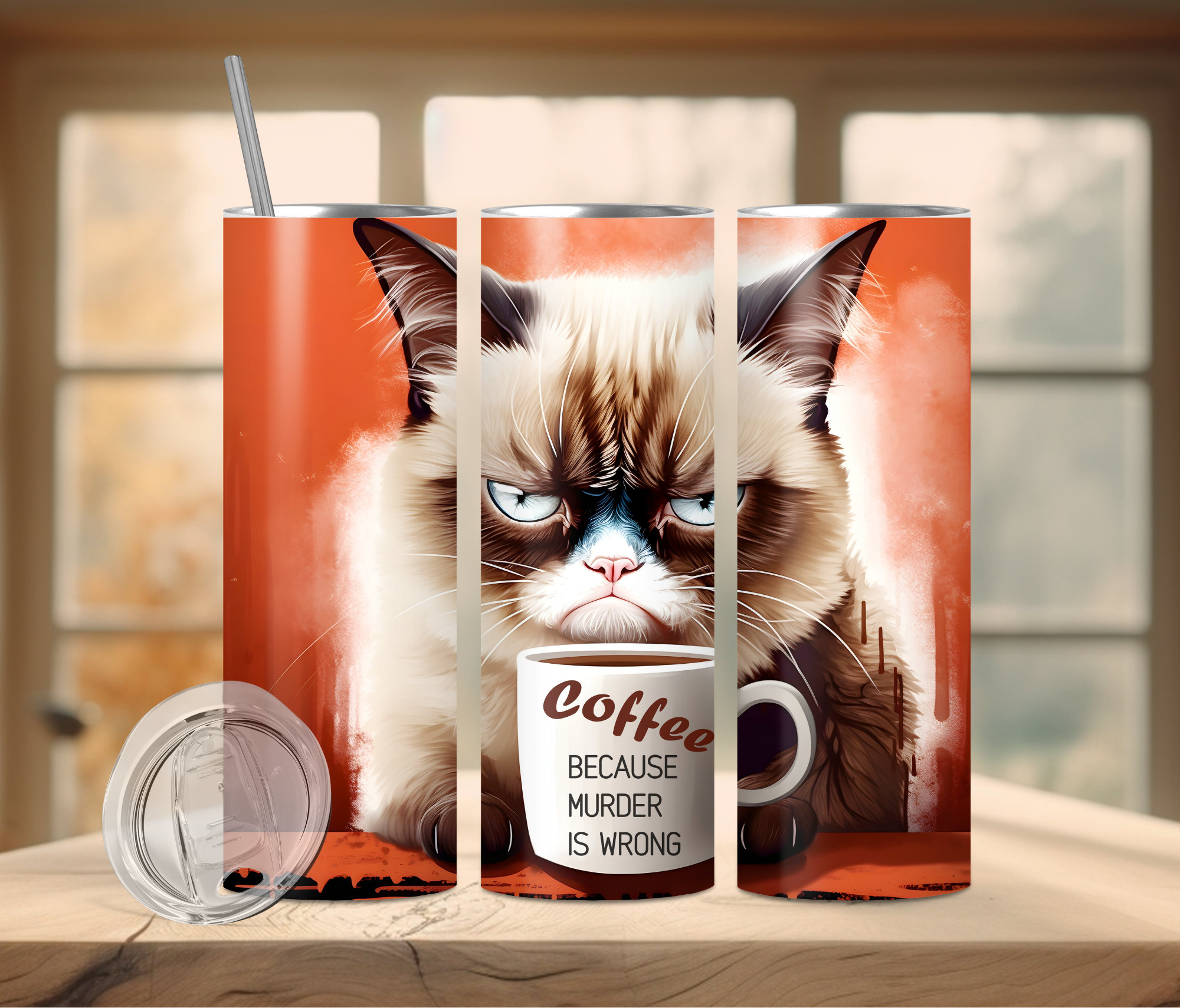 Angry Cat Coffee Travel Tumbler W/straw, Cat Lover Gift, Cat With ...