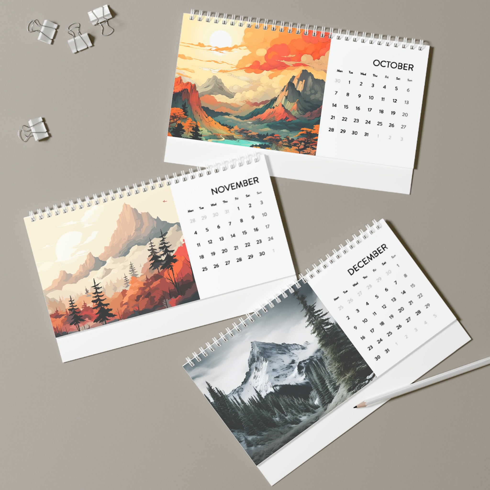 Desk Calendar 2024 Grid, Nature Scene Desk Calendar, Gift Calendar - Etsy
