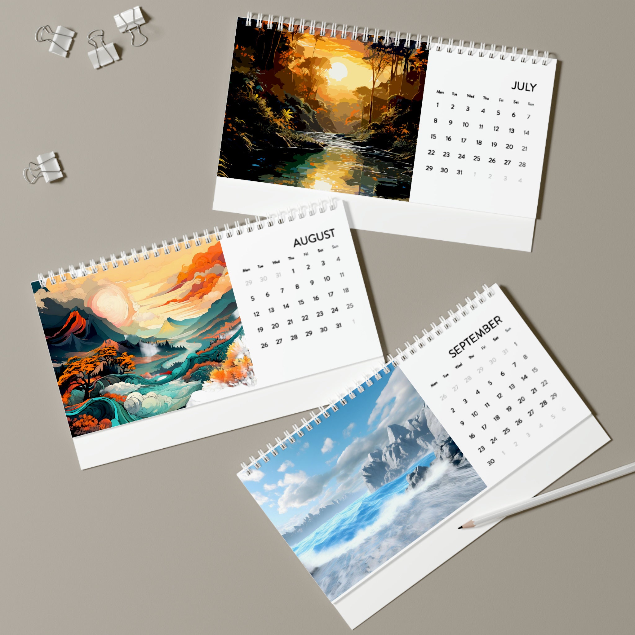 Desk Calendar (2024 Grid), Nature Scene Desk Calendar, Gift Calendar - Etsy