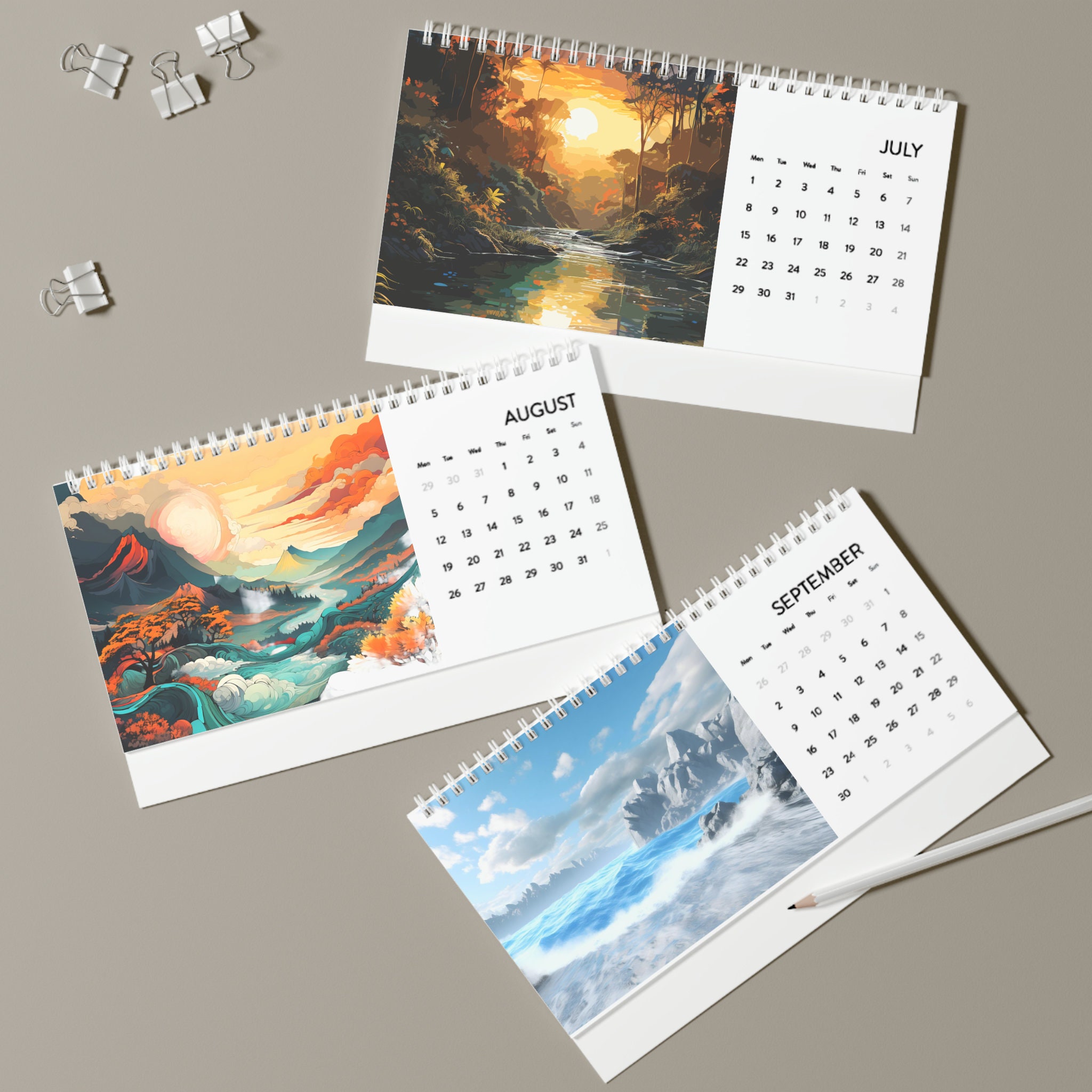 Desk Calendar 2024 Grid, Nature Scene Desk Calendar, Gift Calendar - Etsy