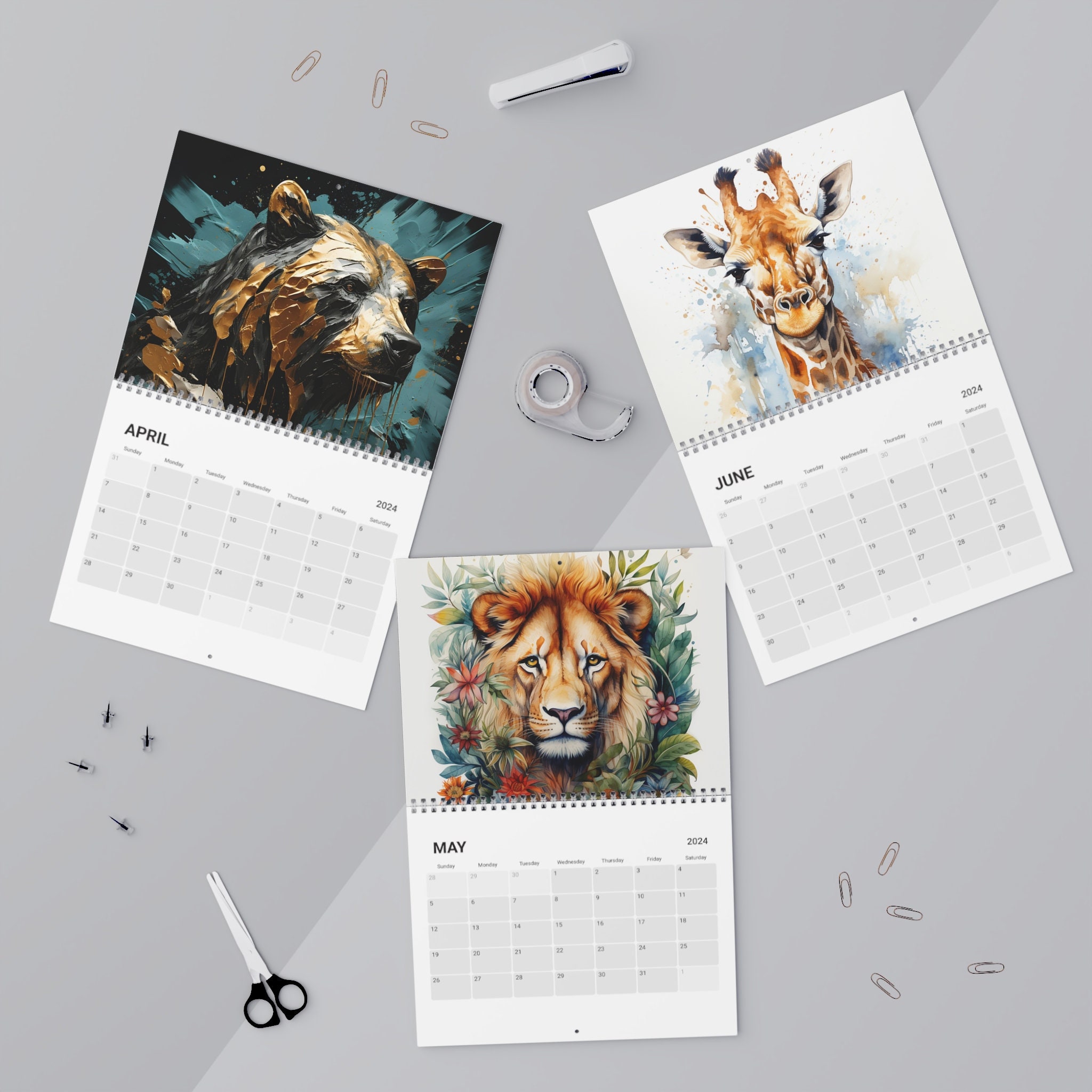 2024 Wall Calendar, Wall Calendar, Wild Animal Calendar, Gift Calendar ...
