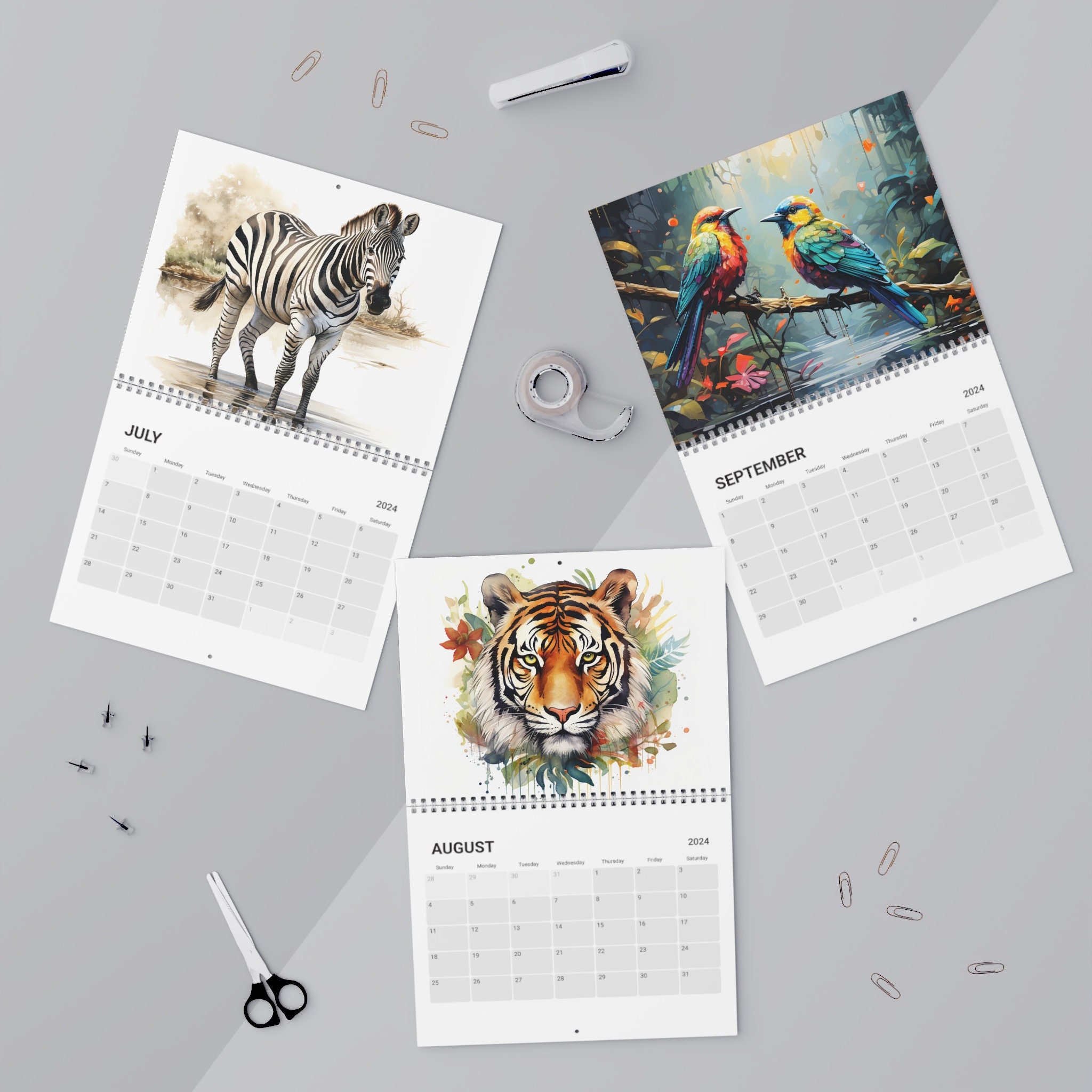 2024 Wall Calendar, Wall Calendar, Wild Animal Calendar, Gift Calendar ...