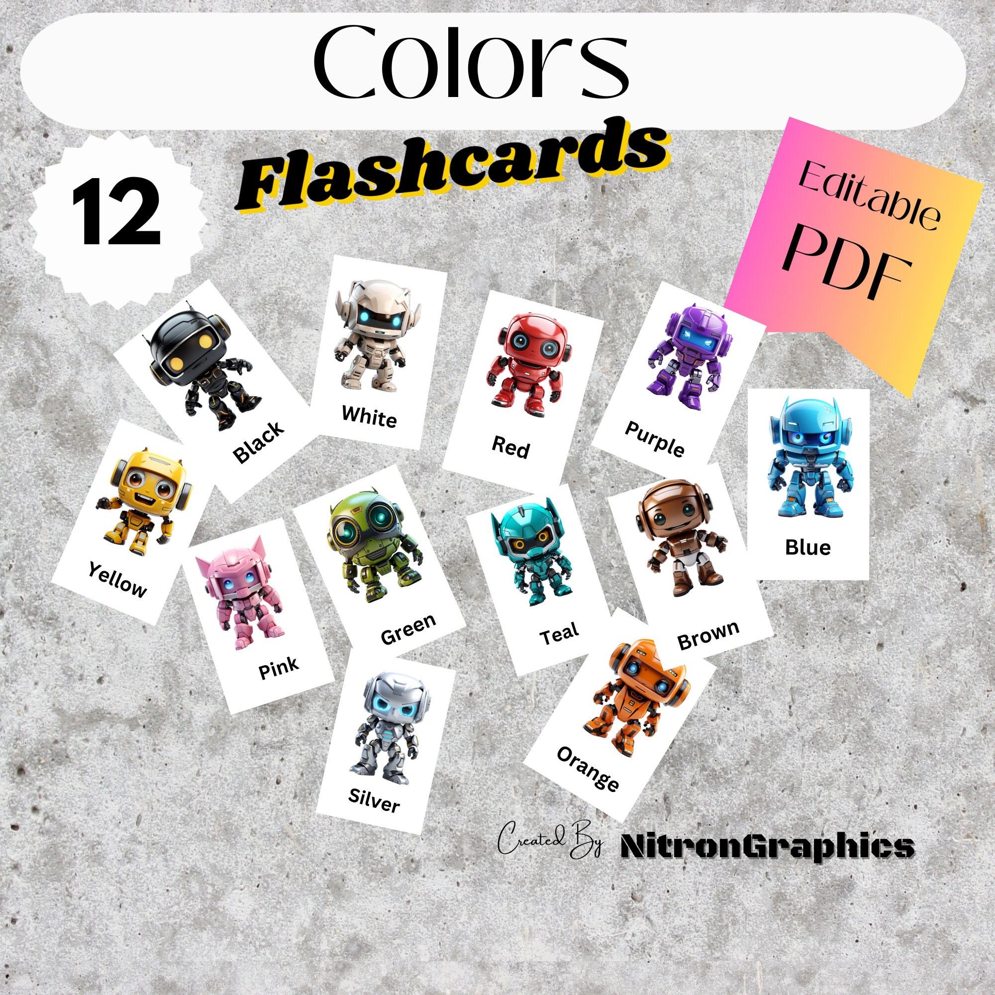 12 Color Cards, Colors Cards, Montessori Flashcards, Pre-school Cards ...