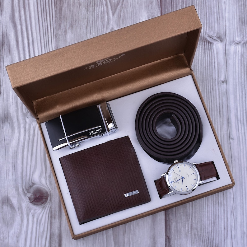 Men Gift Set Wrist Watch Belt Keychain Gift for Him Mens Wallet Fathers ...