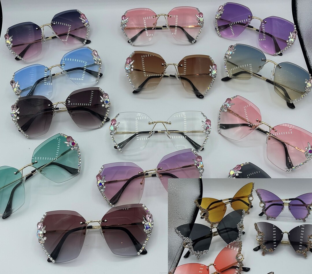 Butterfly Shaped Sunglasses Rhinestone Embellished Oversized Glasses ...