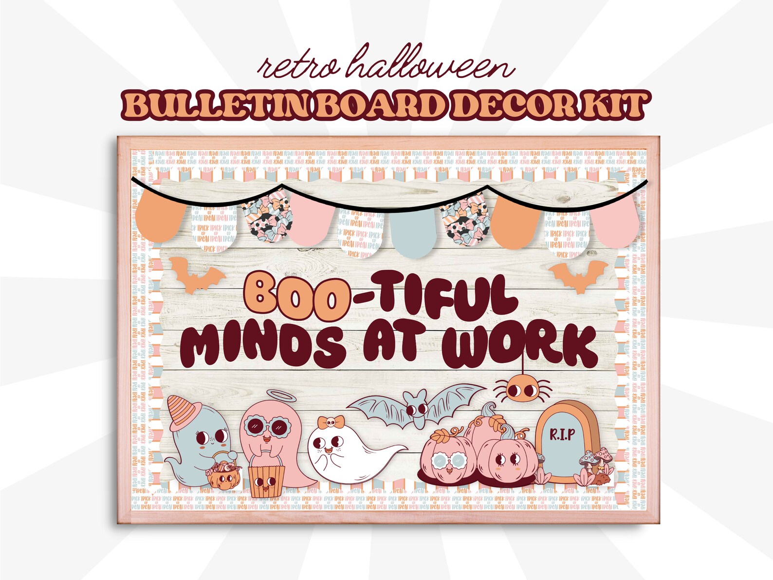 Retro Halloween Bulletin Board Kit, Halloween Classroom Decor, Pastel ...