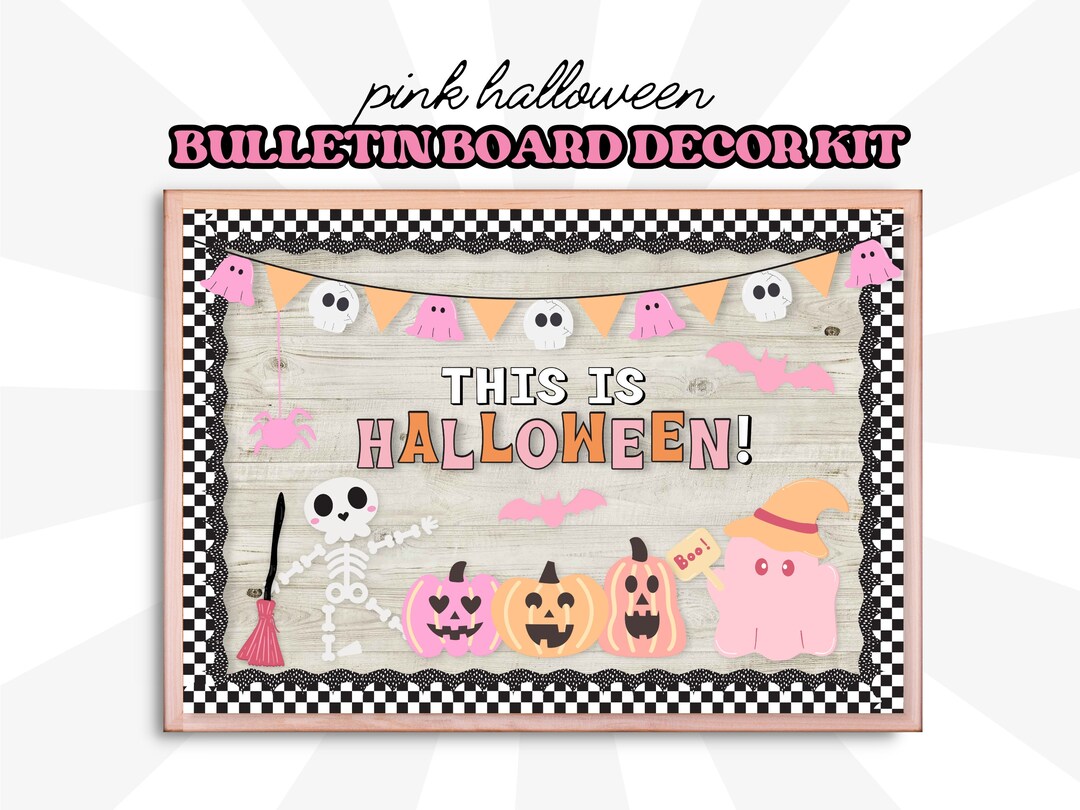 Pink Halloween Themed Bulletin Board Kit, October Spooky Classroom ...