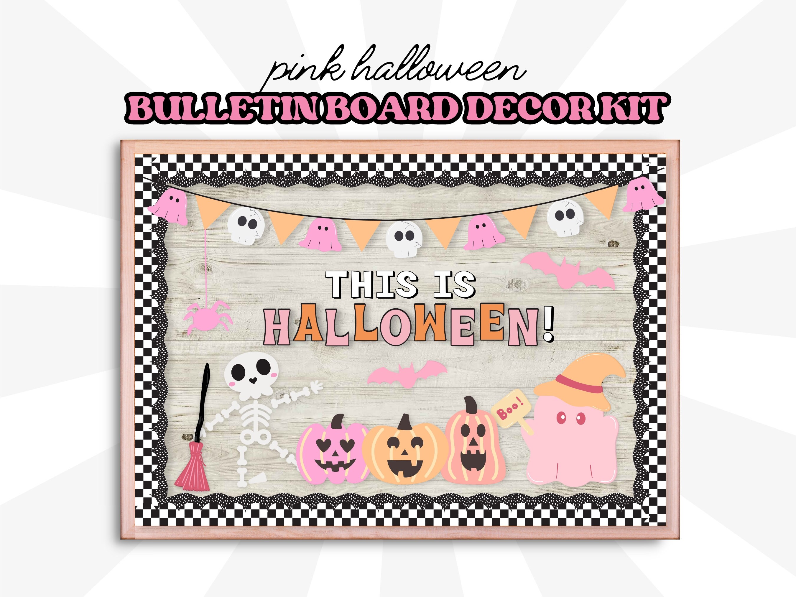 Pink Halloween Themed Bulletin Board Kit October Spooky - Etsy