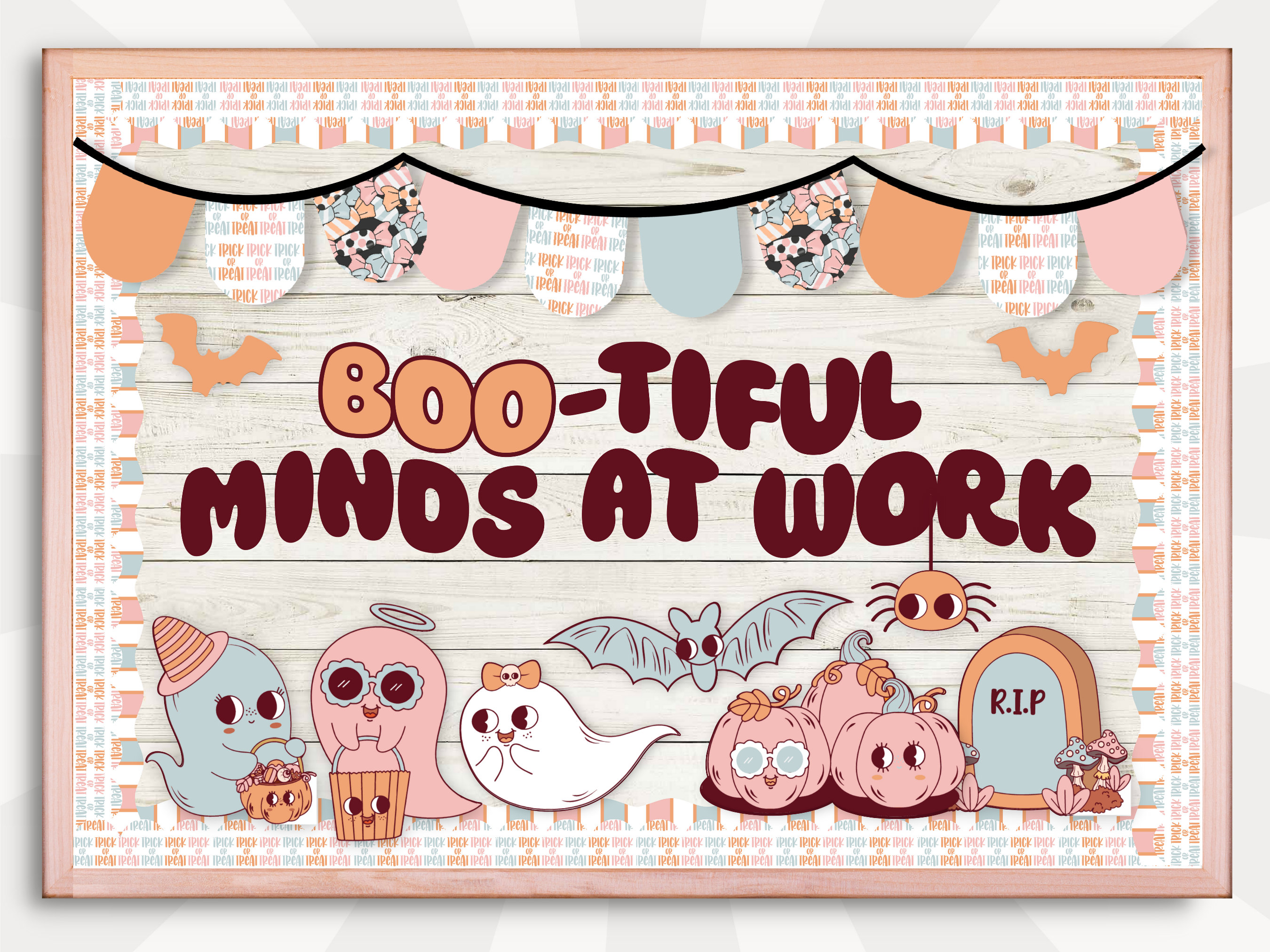 Retro Halloween Bulletin Board Kit, Halloween Classroom Decor, Pastel ...
