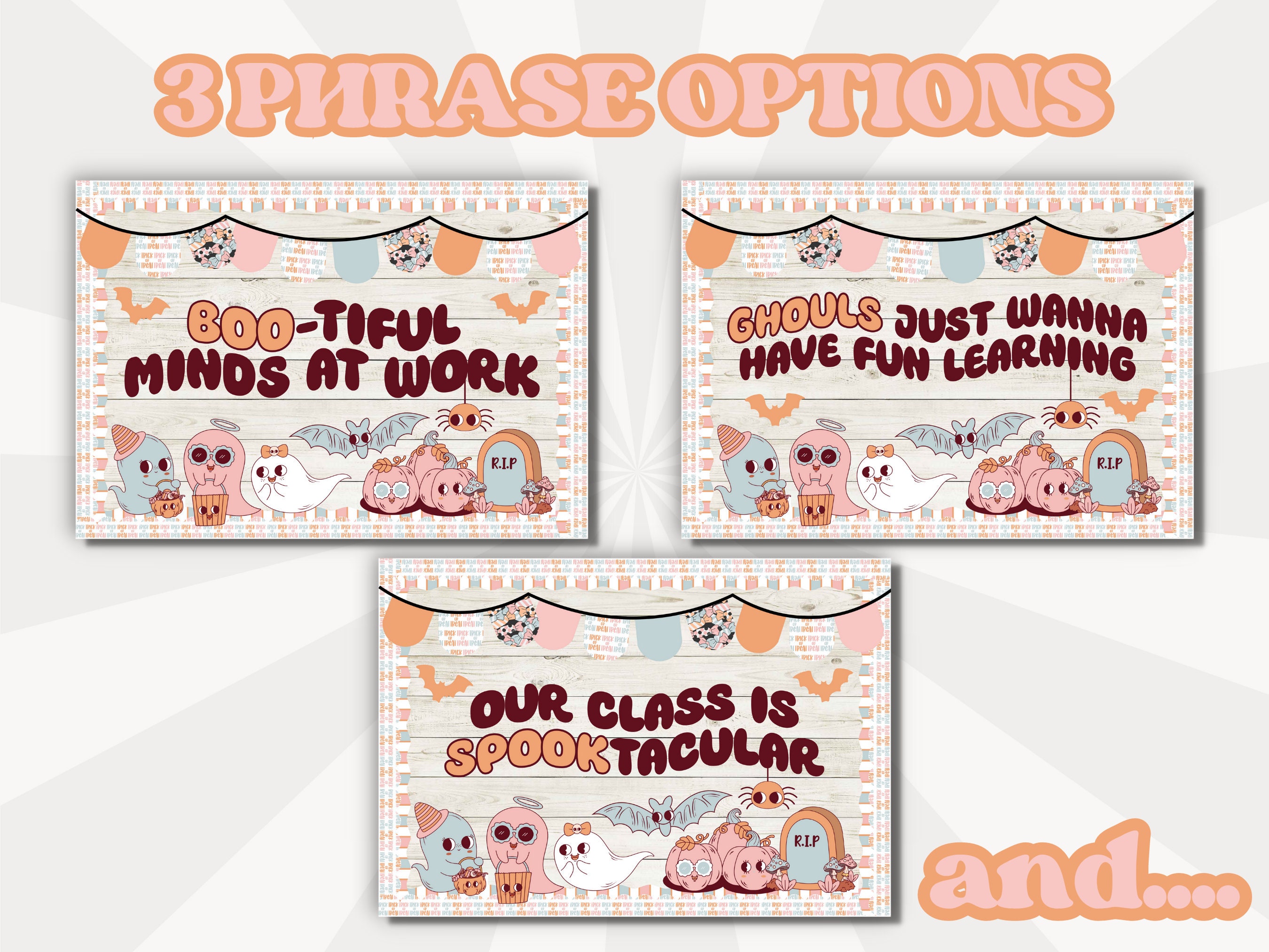 Retro Halloween Bulletin Board Kit, Halloween Classroom Decor, Pastel ...