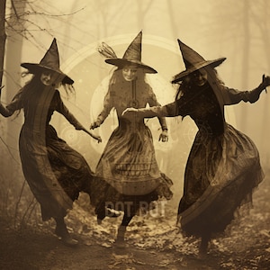 Vintage Halloween, Dancing Witches, Circle of Witches, Digital Art ...