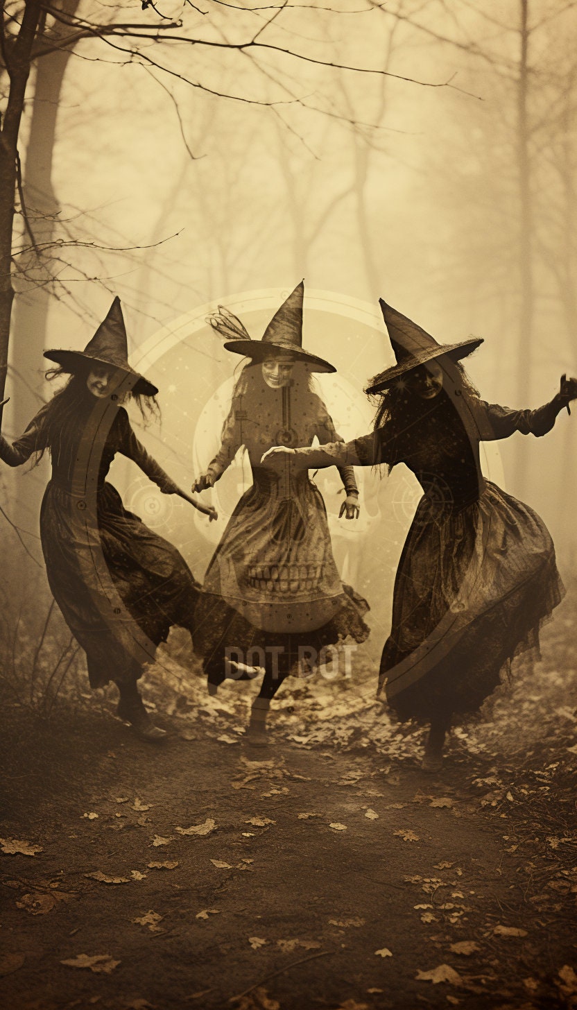 Vintage Halloween, Dancing Witches, Circle of Witches, Digital Art ...